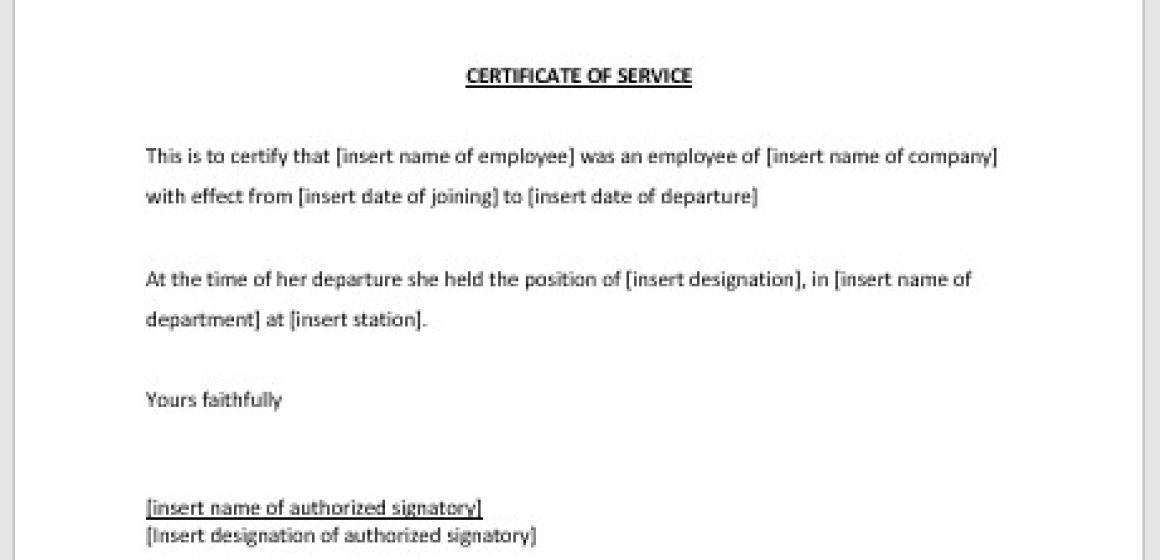 Certificate Of Service Templates